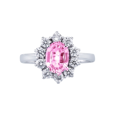Anillo Lady Di en oro blanco 18k con zafiro rosa y diamantes | GV